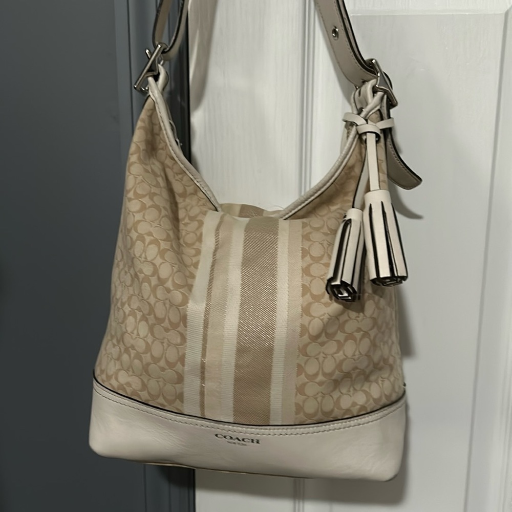 Coach Signature Logo Fabric, Striped, Leather Trim, #… - Gem